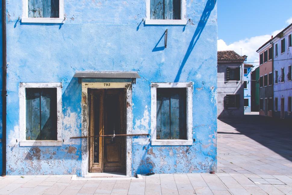 Free Stock Photo of Old blue building with worn textures in empty ...