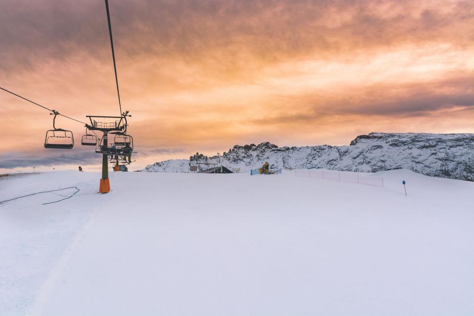 Free Stock Photo of Ski lift ascending snowy slope at sunset | Download ...