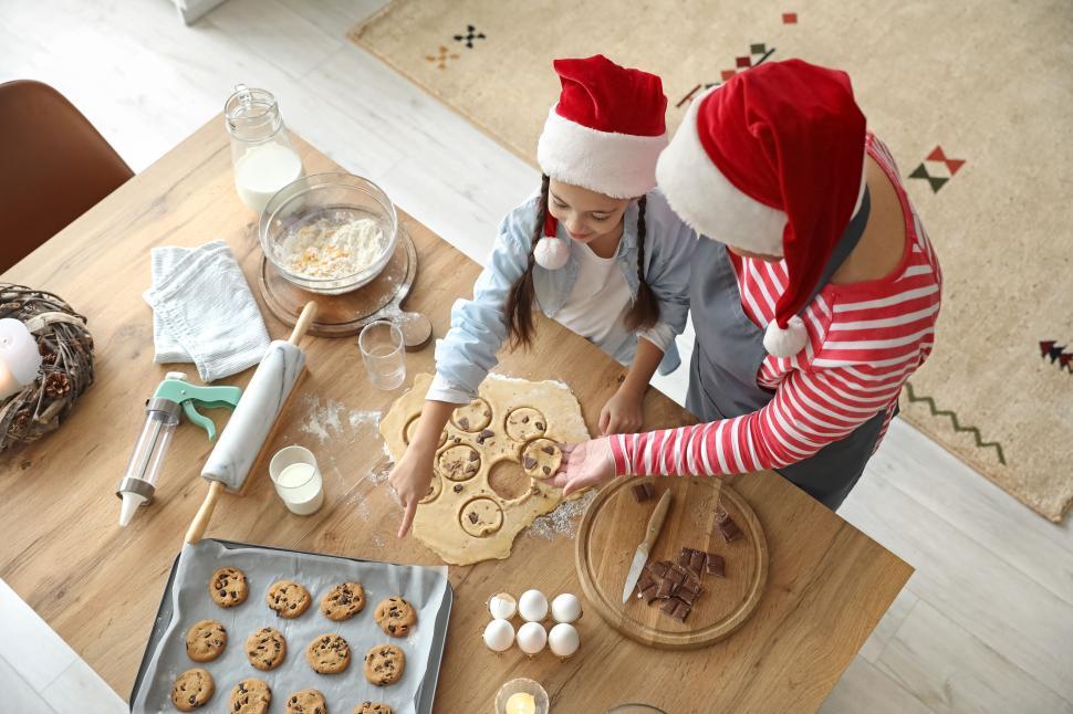 Free Stock Photo of Mother and daughter baking Christmas cookies ...