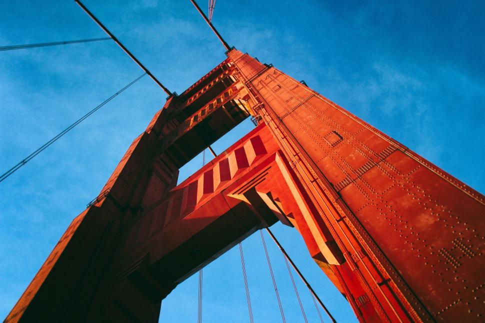 Free Stock Photo of Golden Gate Bridge close-up against a clear blue ...