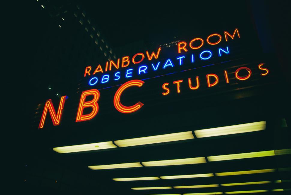 Free Stock Photo of Iconic NBC Studios sign at night with bright lights ...