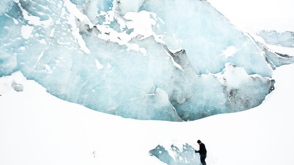 Free Stock Photo of Person Exploring Snowy Terrain Next To Ice ...