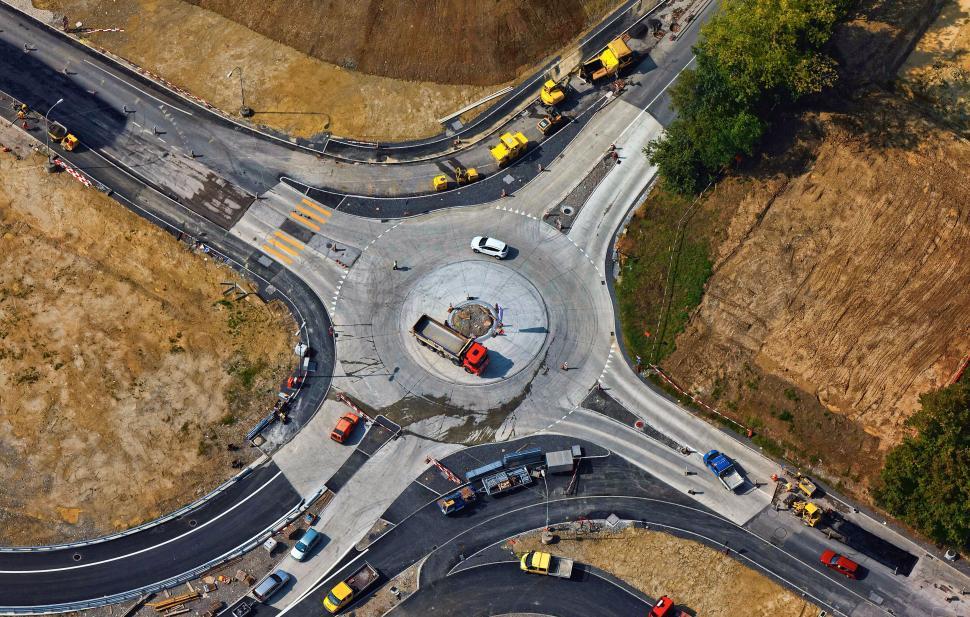 Free Stock Photo of Aerial view of a roundabout under construction with ...