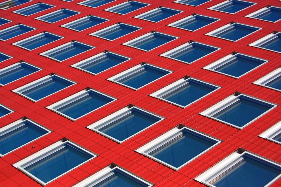 Free Stock Photo of Red building facade with a grid of square windows ...