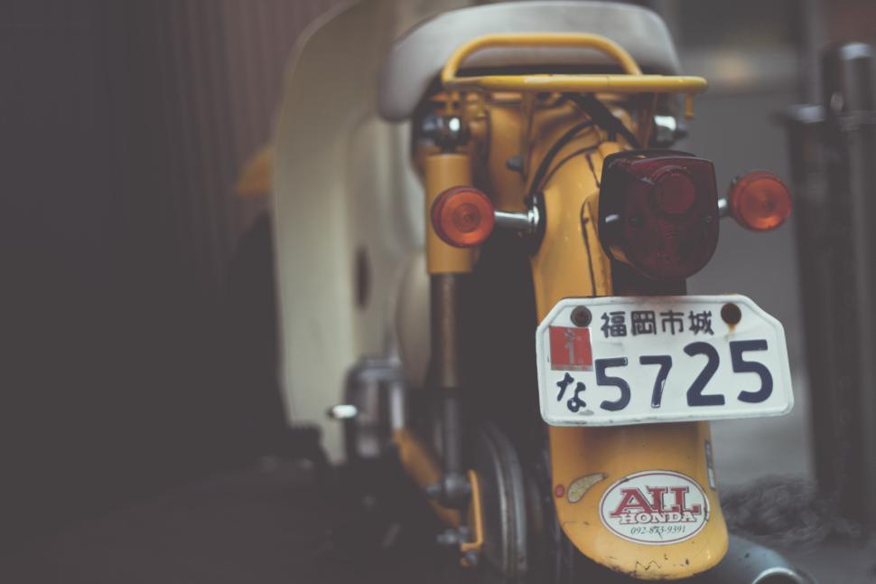 Free Stock Photo of Yellow Honda scooter parked with a number plate ...