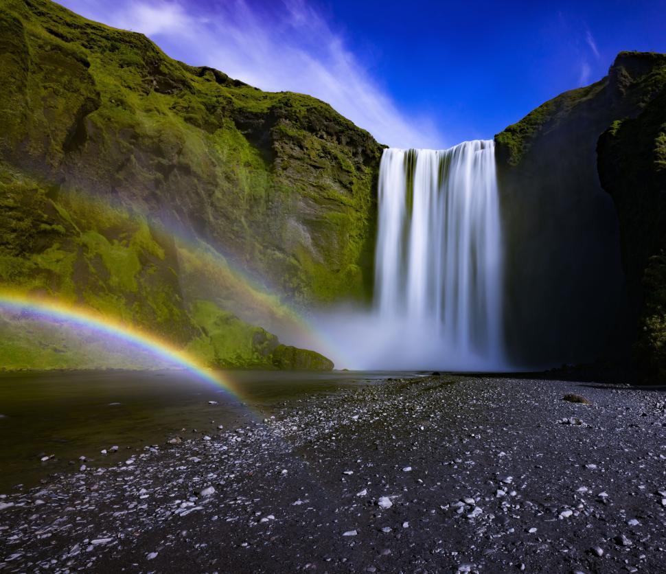 Free Stock Photo of Majestic waterfall with double rainbow on sunny day ...