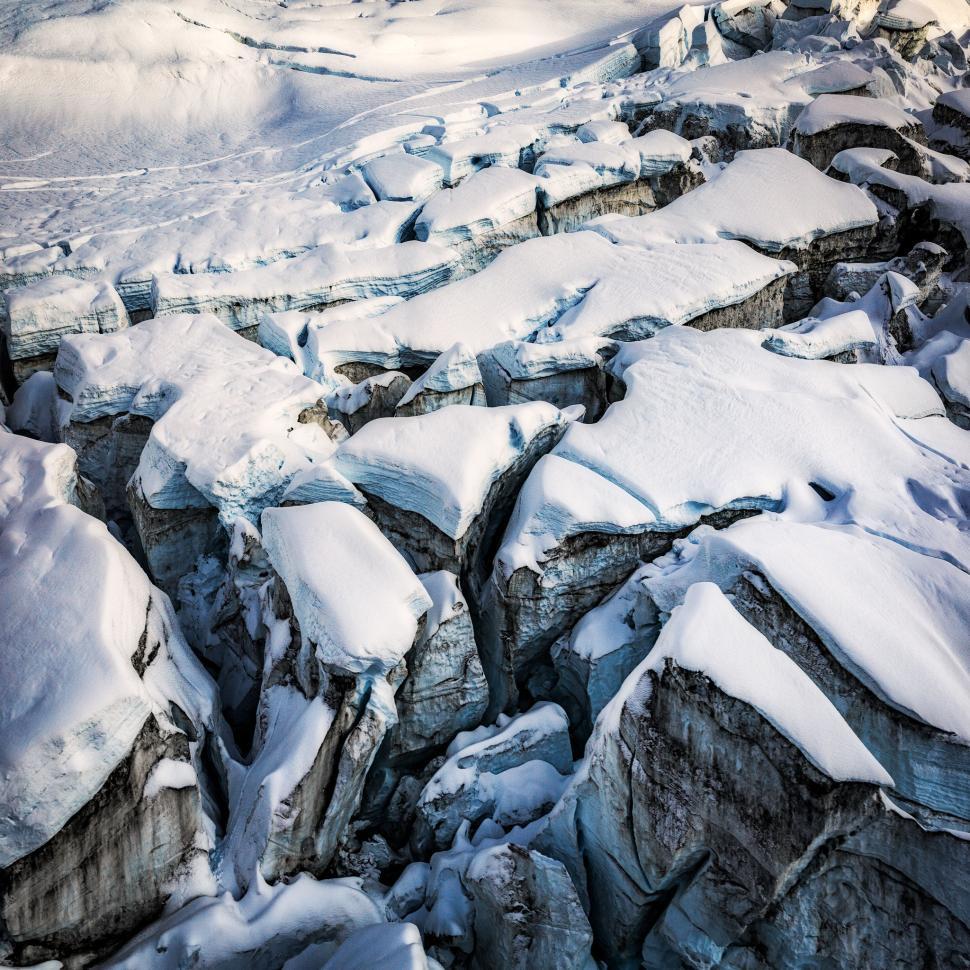 Free Stock Photo of Frozen ice crevasses forming intricate glacial ...