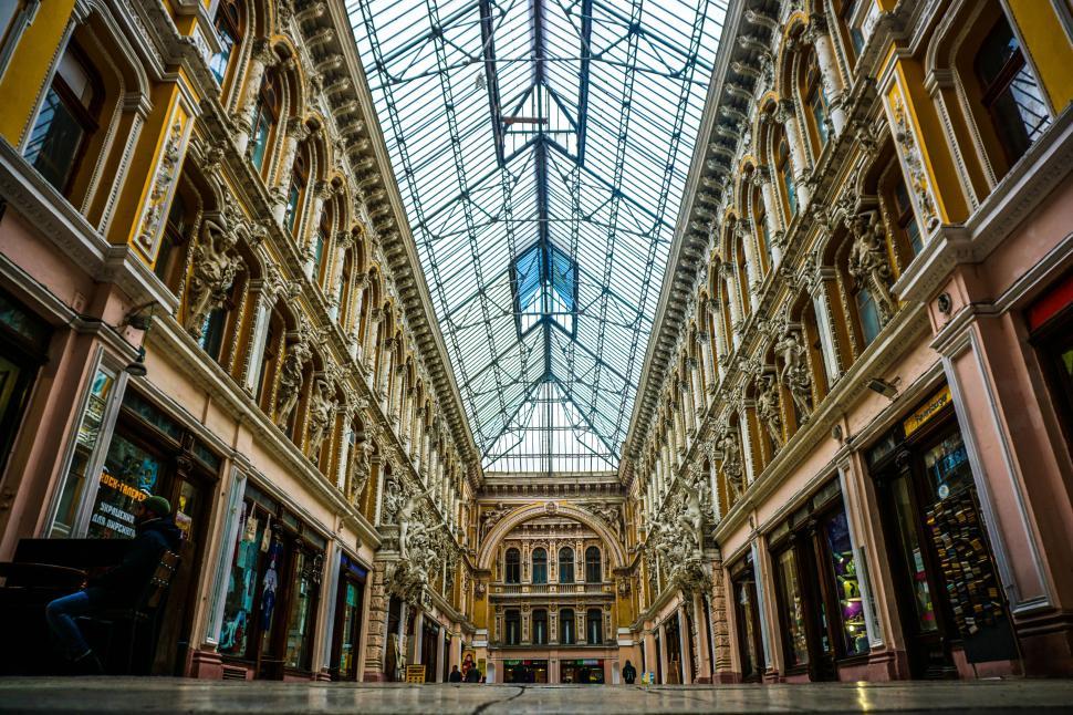Free Stock Photo of Glass-roofed architectural passageway in mall ...