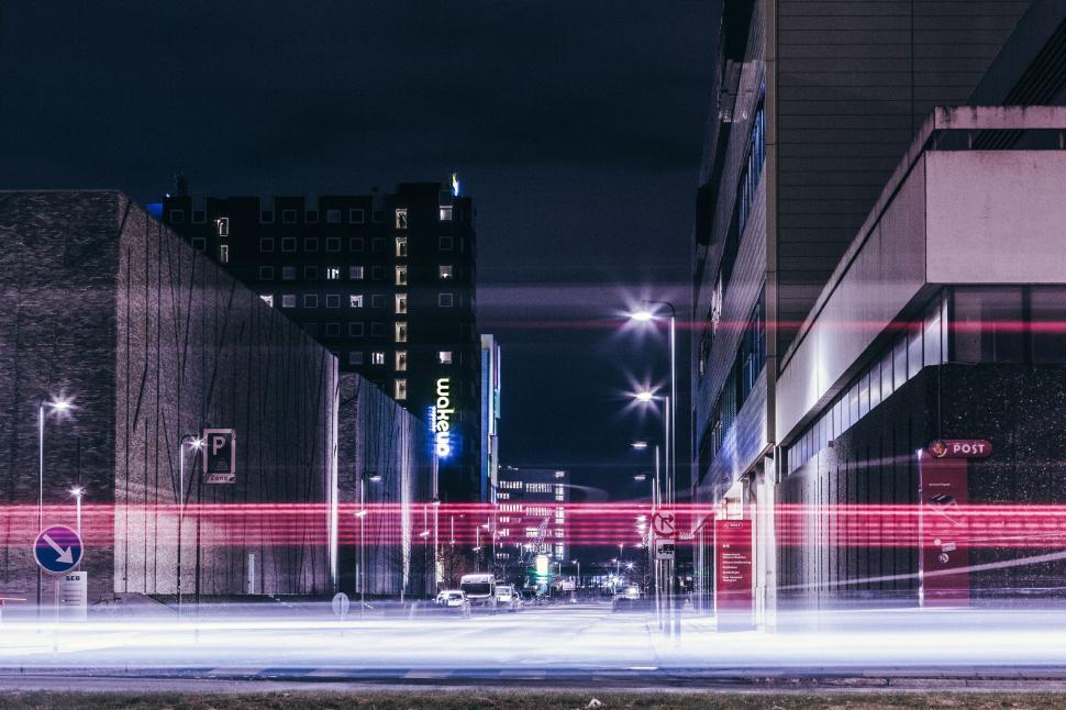 Free Stock Photo of Urban street lit with streaks of red lights at ...
