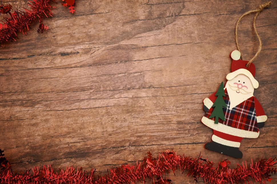 Free Stock Photo of Wooden table with Santa Claus ornament and red ...