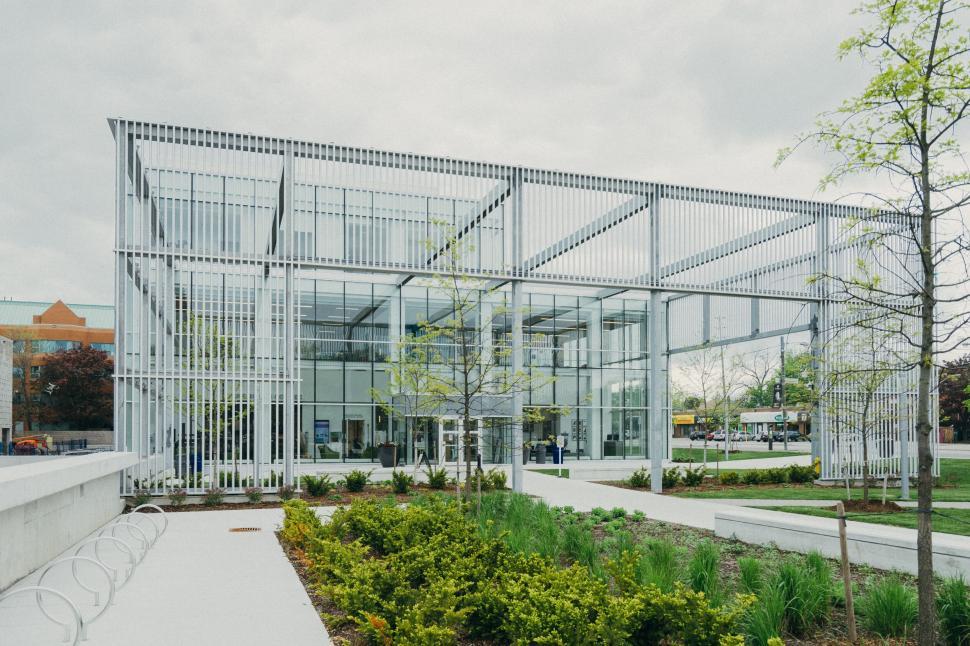Free Stock Photo of Modern glass structure with garden and open spaces ...