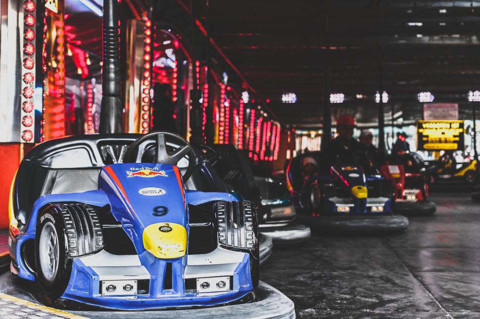 Free Stock Photo of Colorful go-karts lined up in amusement arcade ...