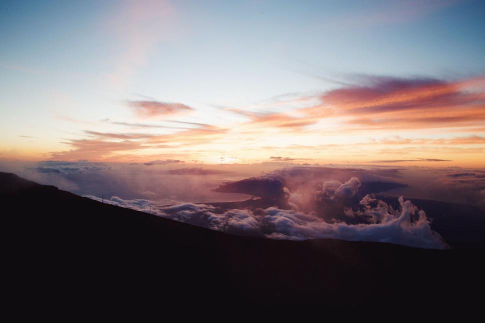 Free Stock Photo of Sunset view from a high altitude with clouds below ...