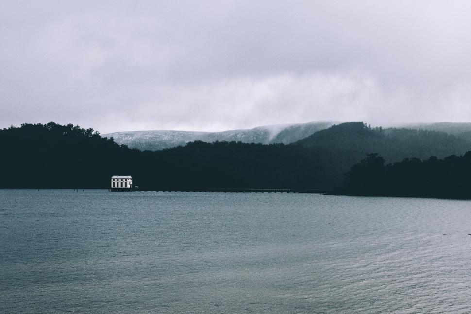 Free Stock Photo of Remote house on a lake surrounded by a foggy ...
