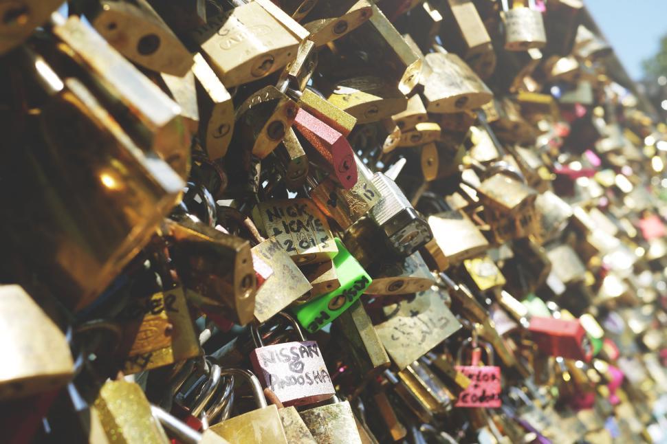 Free Stock Photo of Close-up view of numerous love locks on fence ...