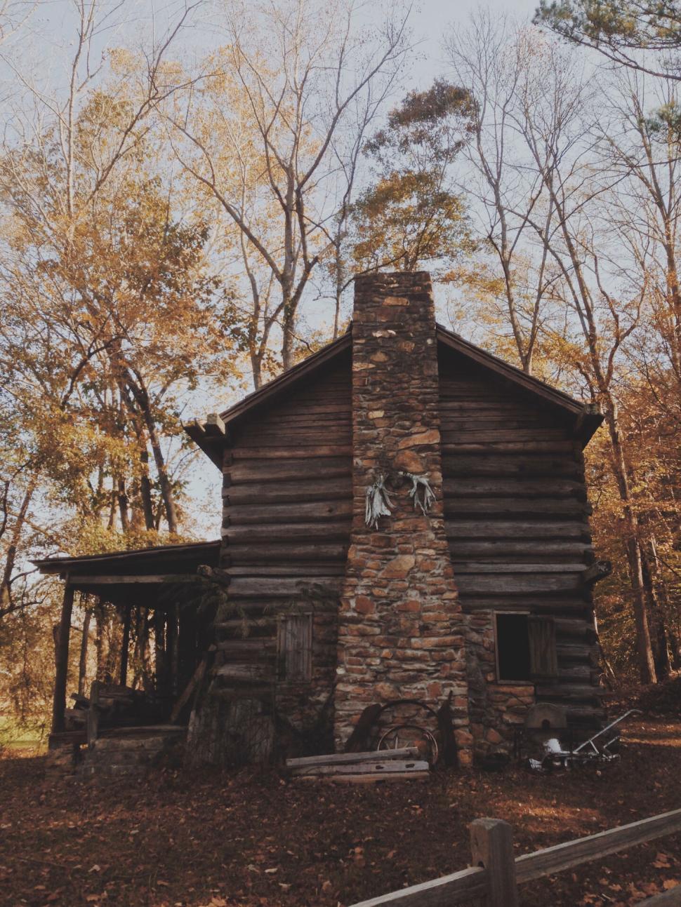 Free Stock Photo of Rustic log cabin in autumn forest with stone ...