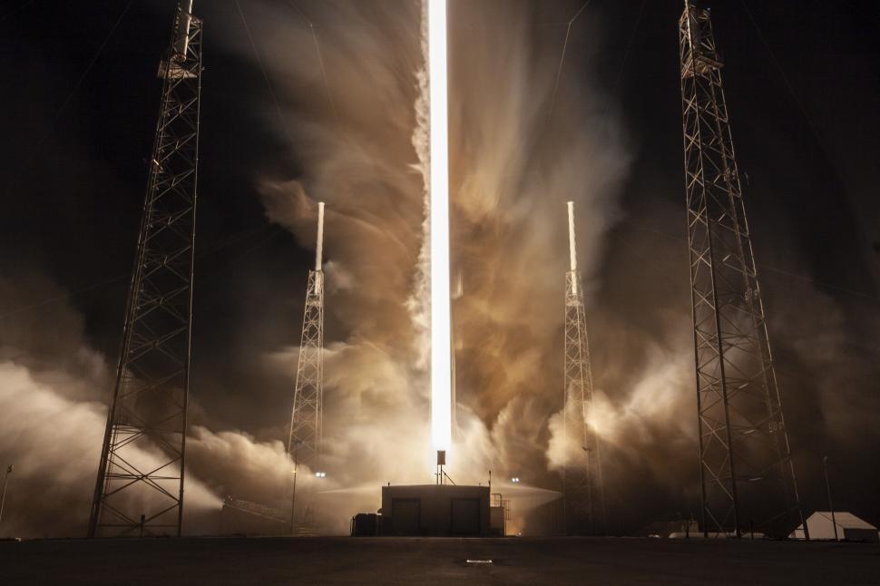 Free Stock Photo of Rocket launch creating a powerful vertical light ...