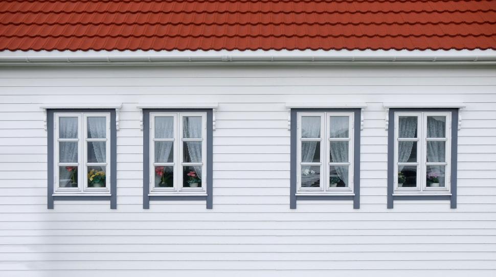 Free Stock Photo of Charming red-roofed house with four windows aligned ...