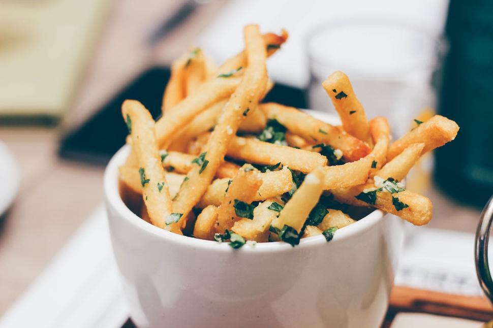 Free Stock Photo of Close-up of herb-seasoned French fries in a white bowl | Download Free ...