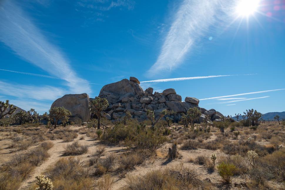 Free Stock Photo of Desert landscape with rocky boulders under clear ...