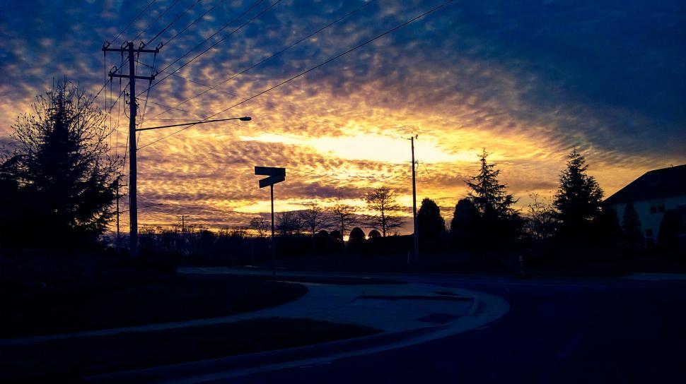 Free Stock Photo of Dramatic sunset over a suburban street with ...