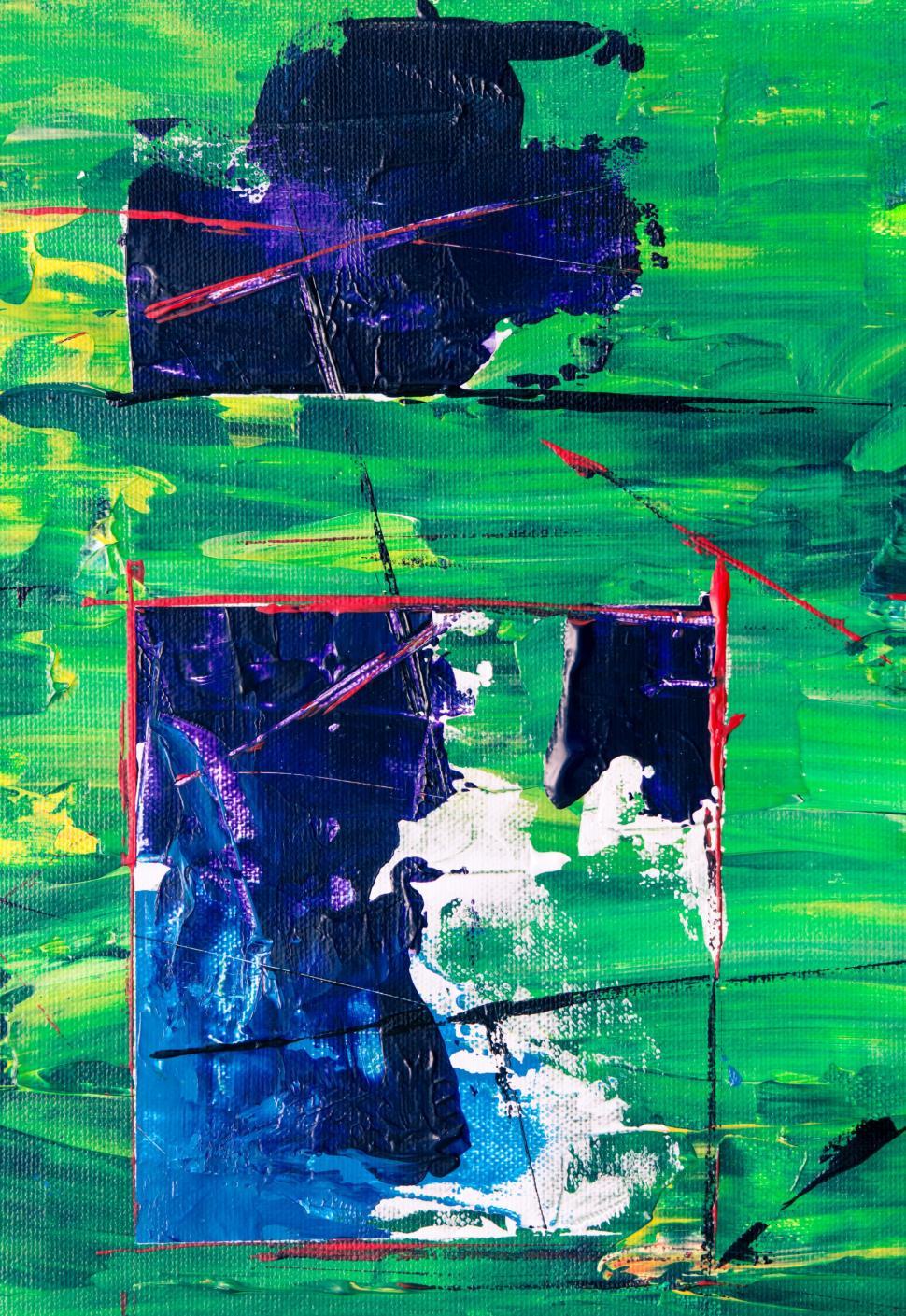 Free Stock Photo of Green and blue abstract painting with red and ...