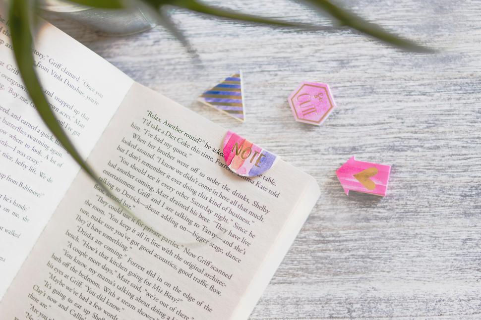 Free Stock Photo of Book with colorful bookmarks on a wooden table ...