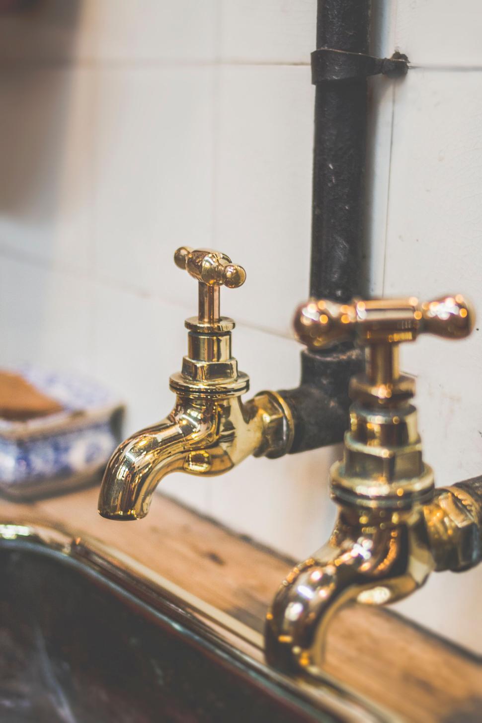 Free Stock Photo of Close-up of brass faucets in vintage style kitchen ...