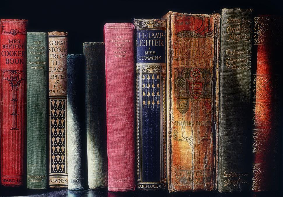 Free Stock Photo of Vintage books aligned in a row, showing worn covers ...