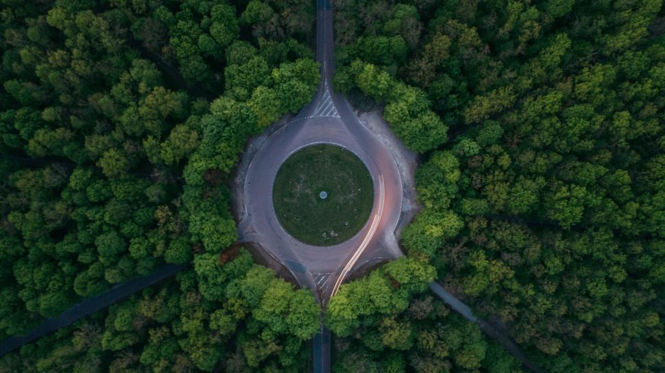 Free Stock Photo of Aerial view of forest roundabout with surrounding ...