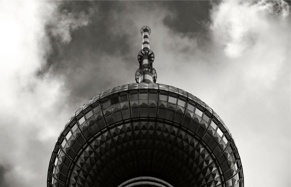 Free Stock Photo of Black and white photo of a futuristic tower top ...