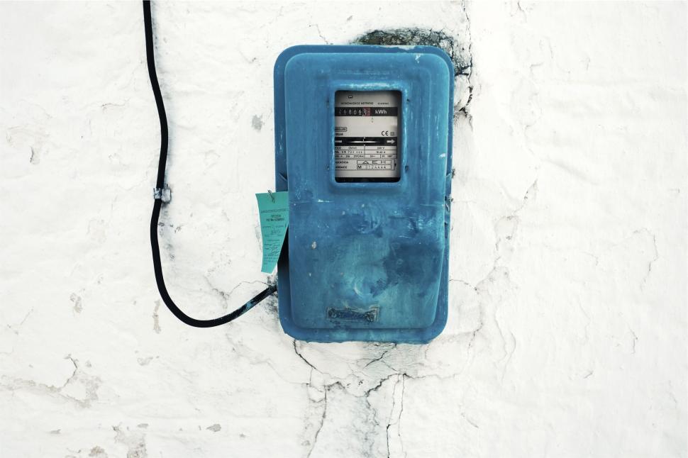 Free Stock Photo of Blue utility meter box mounted on a cracked wall ...