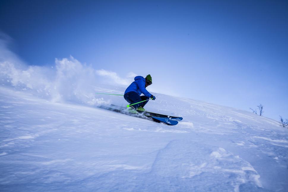 Free Stock Photo of Skier descending rapidly down a snowy slope ...