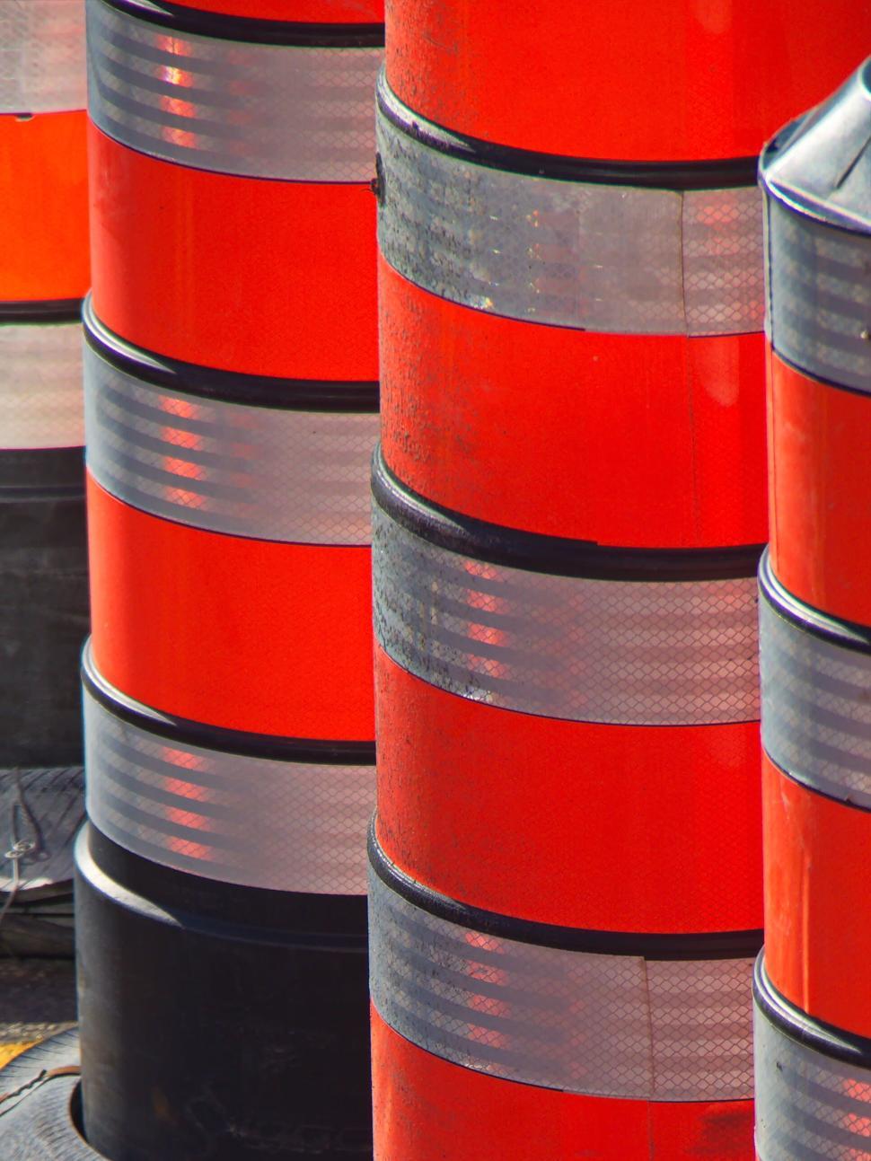 Free Stock Photo of Traffic safety barrels with reflective stripes ...
