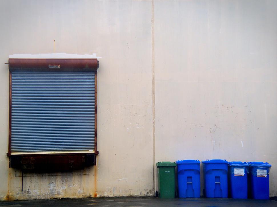 Free Stock Photo of Industrial warehouse wall with recycling bins ...