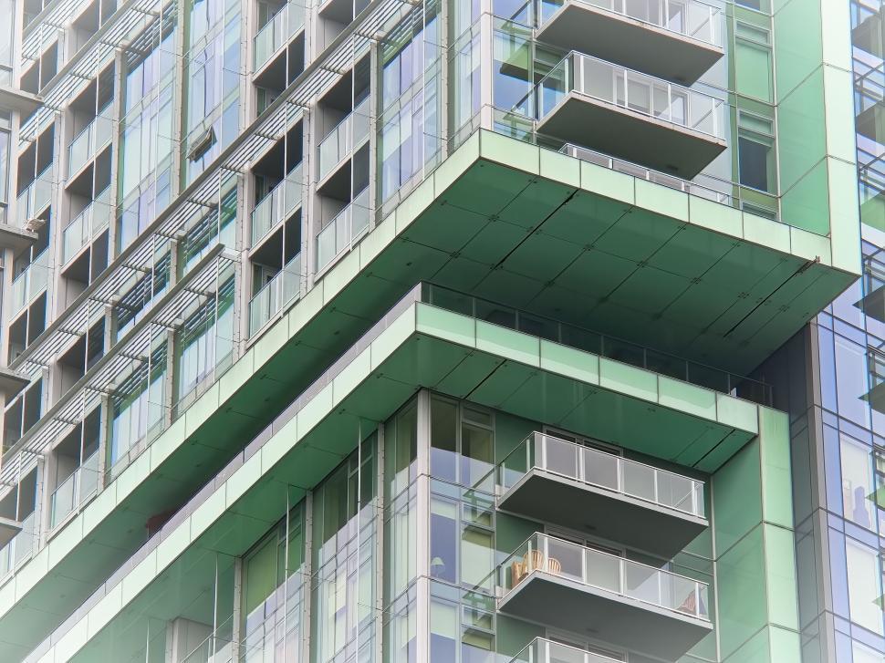 Free Stock Photo of Green contemporary building with glass balconies ...
