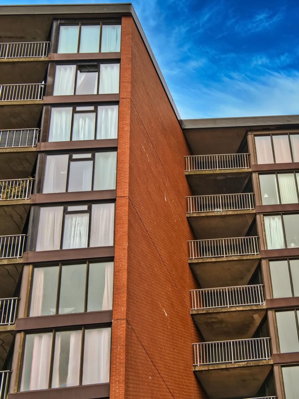 Free Stock Photo of Red brick apartment building with glass balconies ...