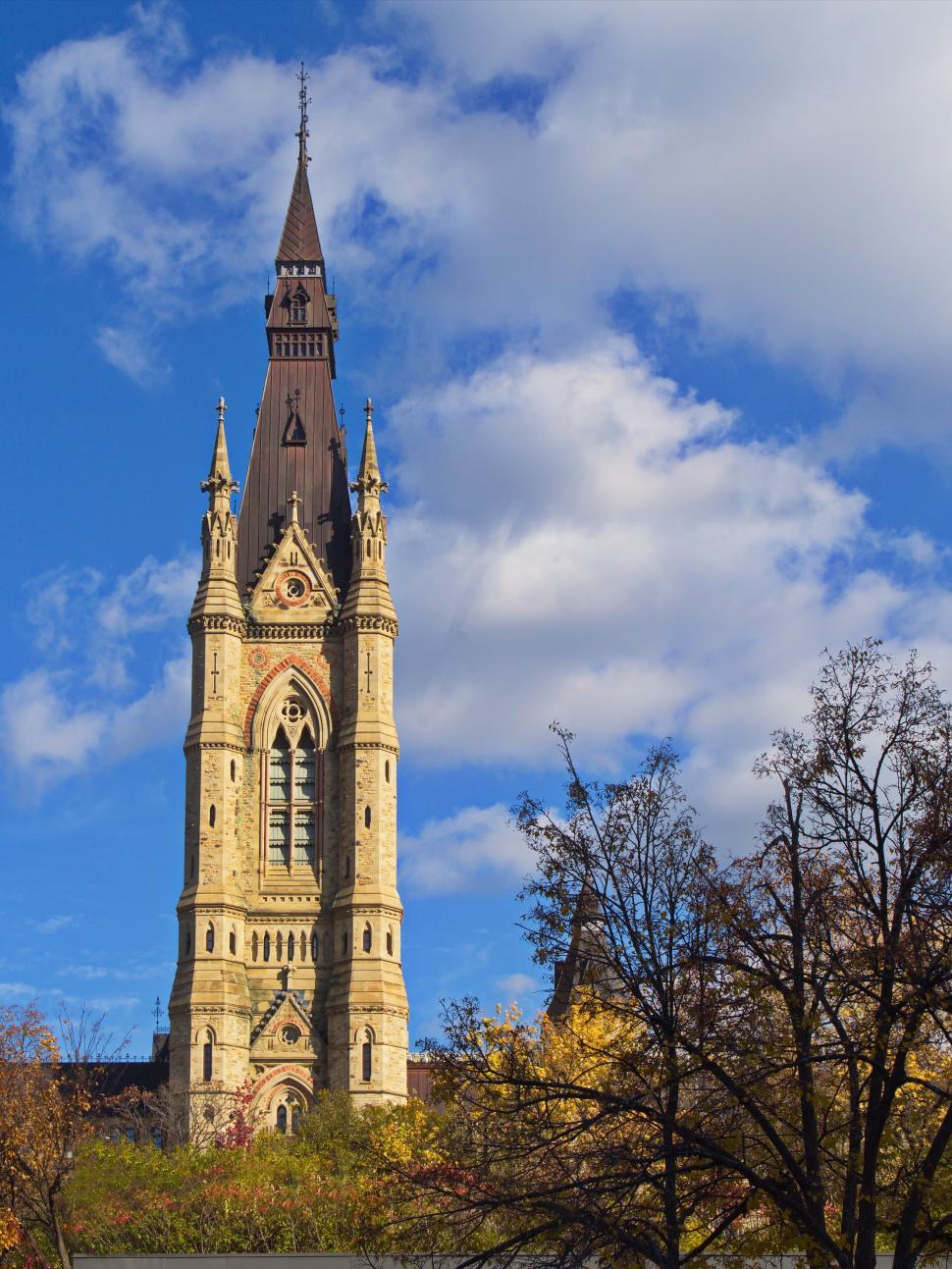 Free Stock Photo of Gothic style clock tower under a bright blue sky ...