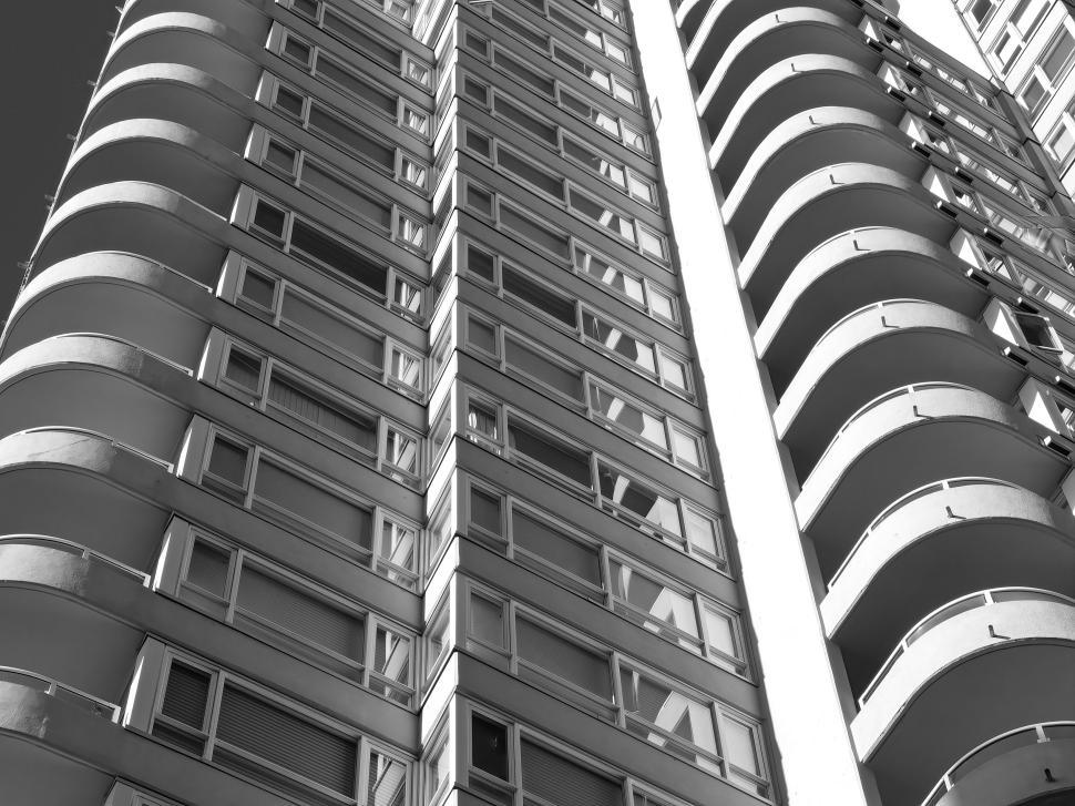 Free Stock Photo of High-rise building with balconies in black and ...