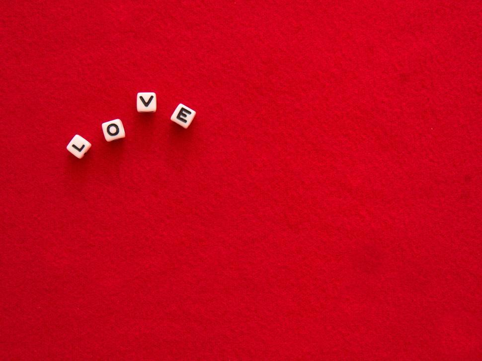 Free Stock Photo of Red background with LOVE spelled out in white cubes ...