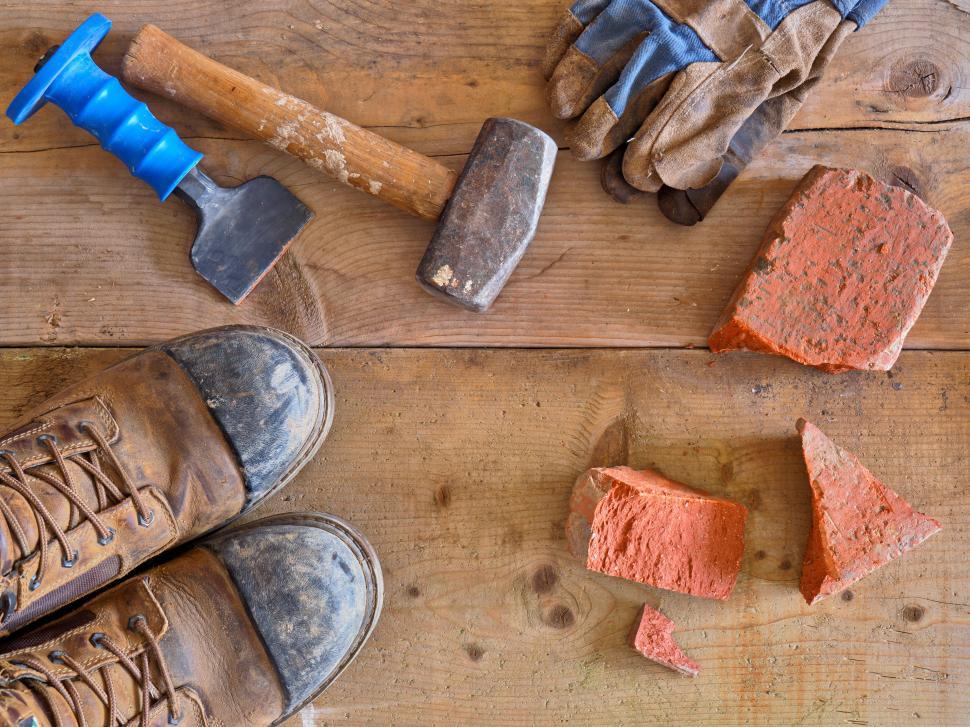 Free Stock Photo of Tools and bricks on a wooden surface, worn work ...