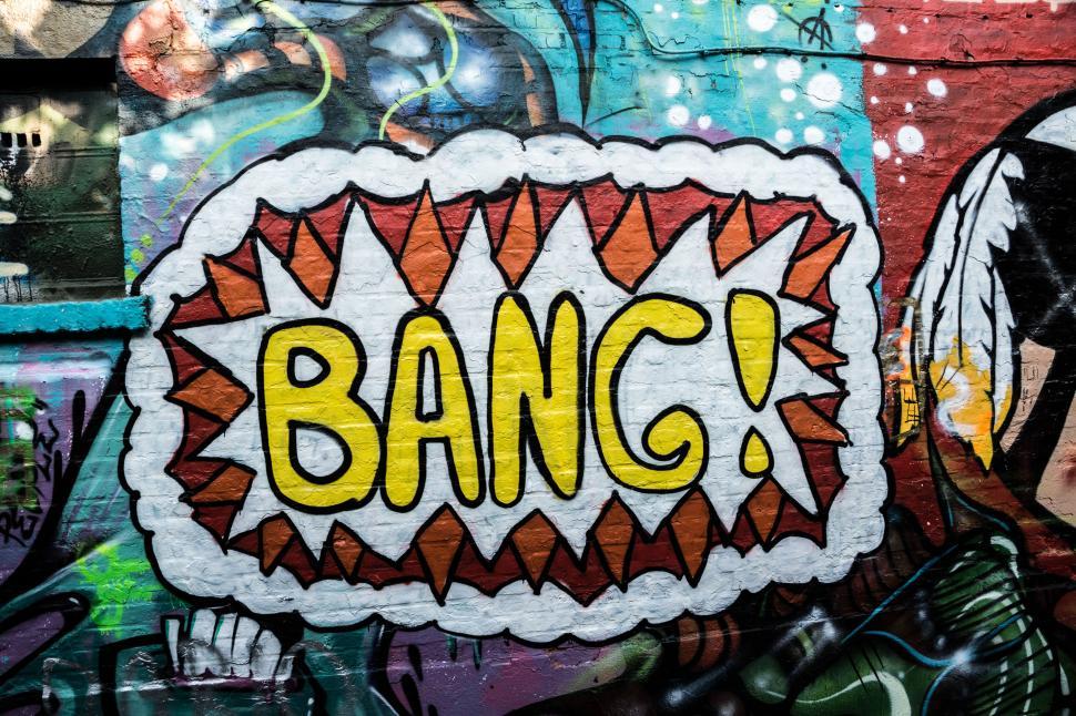 Free Stock Photo of Bang graffiti art on a brick wall with comic style ...