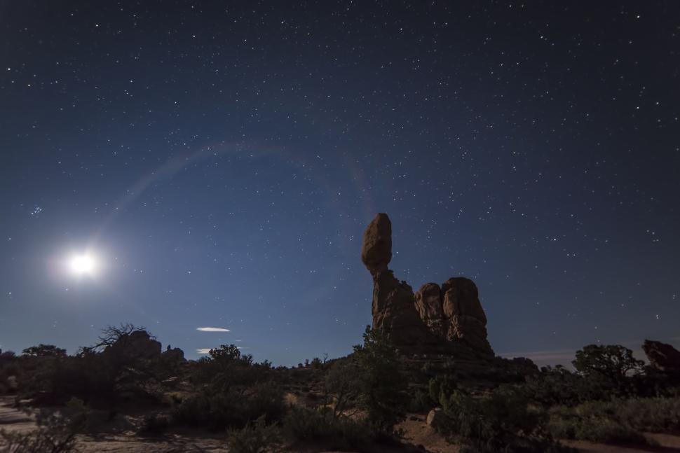 Free Stock Photo of Balanced rock formation under a star-lit night sky ...