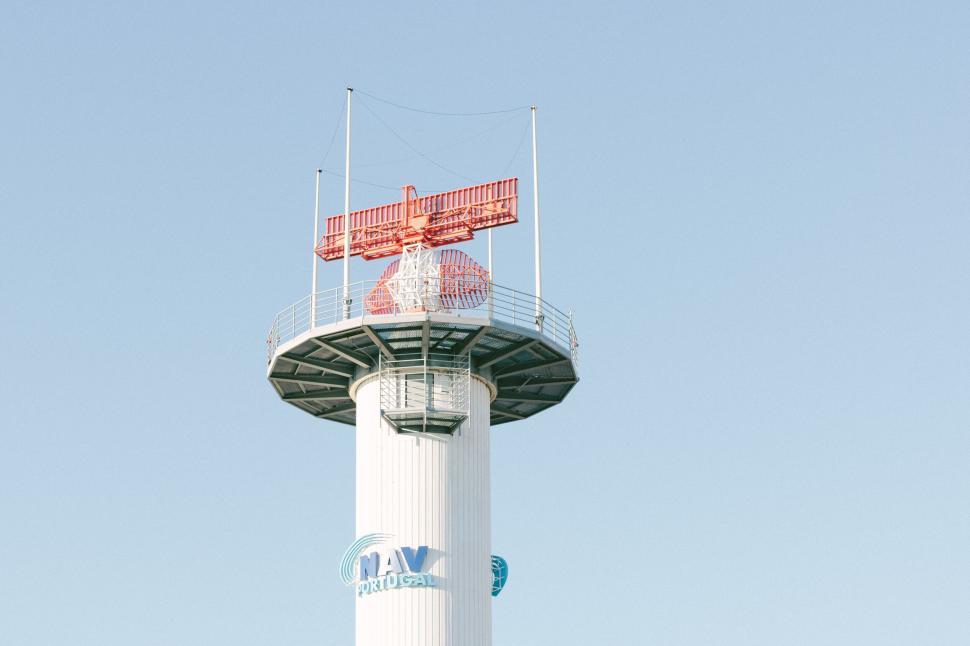 Free Stock Photo of Tall white radar tower with red antennas in clear ...
