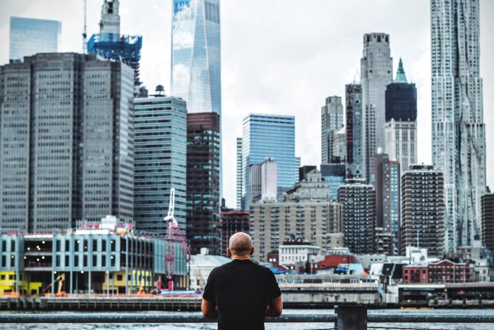 Free Stock Photo of Person overlooking city skyline with modern ...