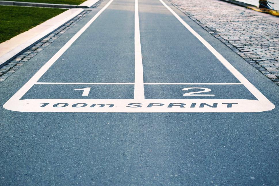 Free Stock Photo of 100m sprint track lanes 1 and 2 painted on asphalt ...