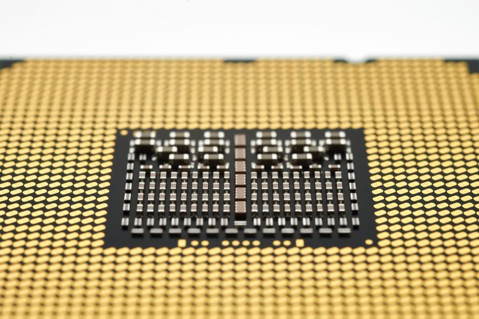 Free Stock Photo of Computer processor chip with golden grid pattern ...