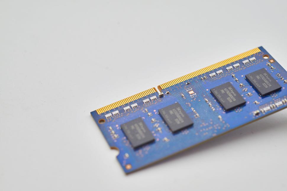 Free Stock Photo of Detailed view of a blue computer memory RAM module ...