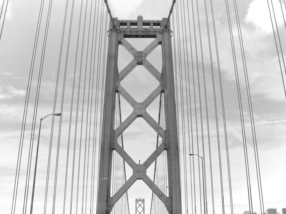 Free Stock Photo of Iconic suspension bridge structure in monochrome ...