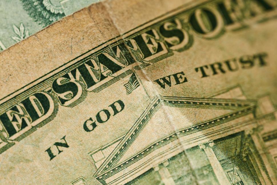Free Stock Photo of Close-up of US currency with prominent In God We ...